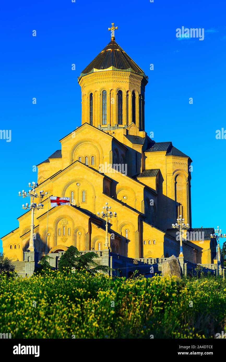 Holy Trinity church or Tsminda Sameba Cathedral in Tbilisi, Georgia ...