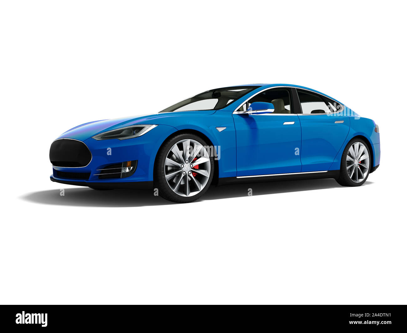 Modern blue electric car for travel isolated 3d render on white ...