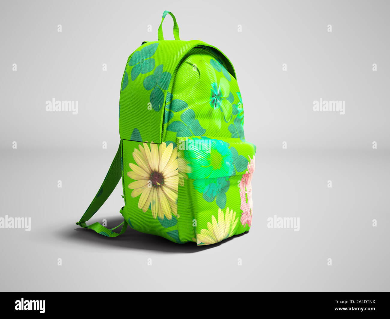 Modern green backpack in school for girl and teenager with flowers ...