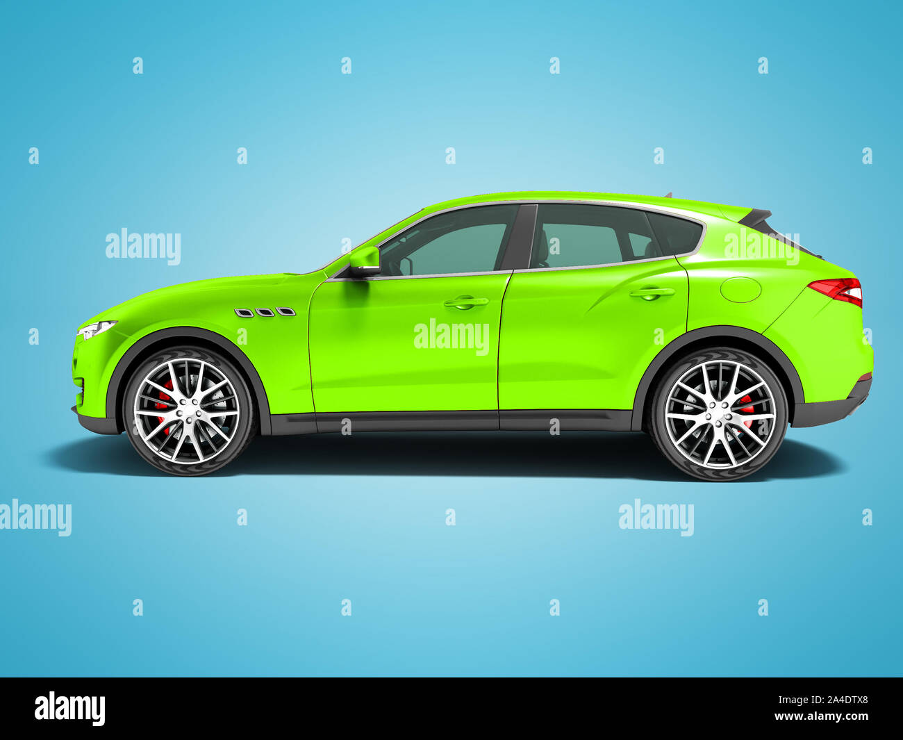 Modern light green crossover car for business trips side view 3D render ...