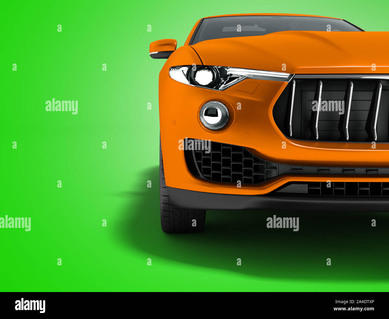 Modern orange car crossover viewer half auto 3d render on green ...