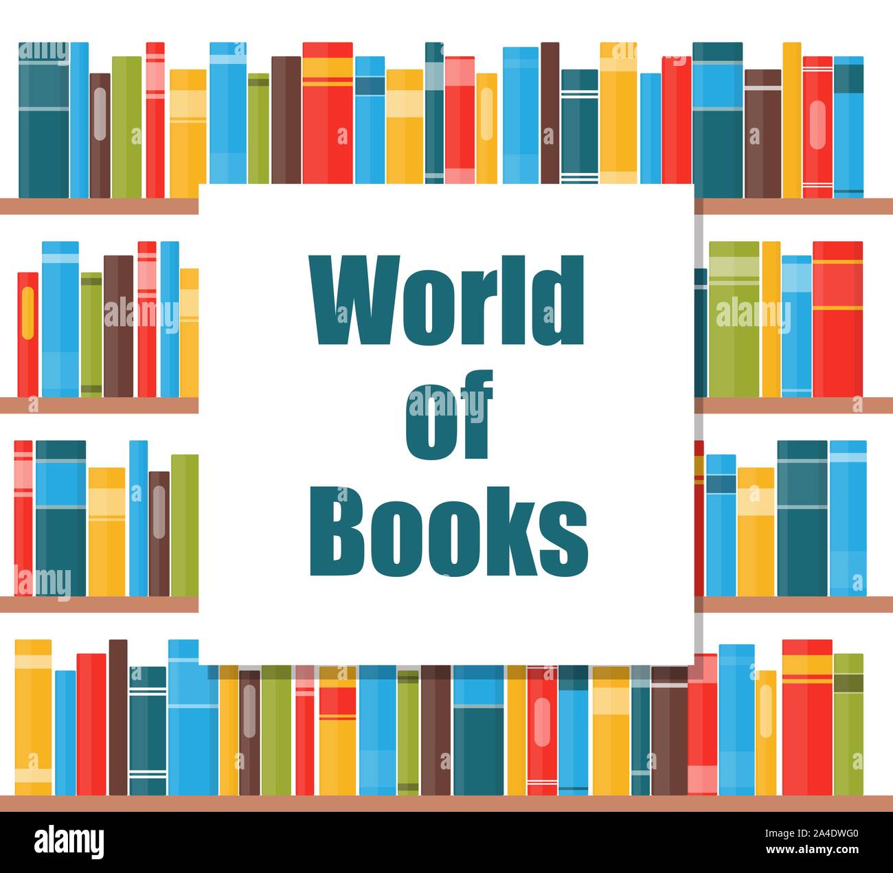 World of books concept. Book shelves with multicolored book spines ...