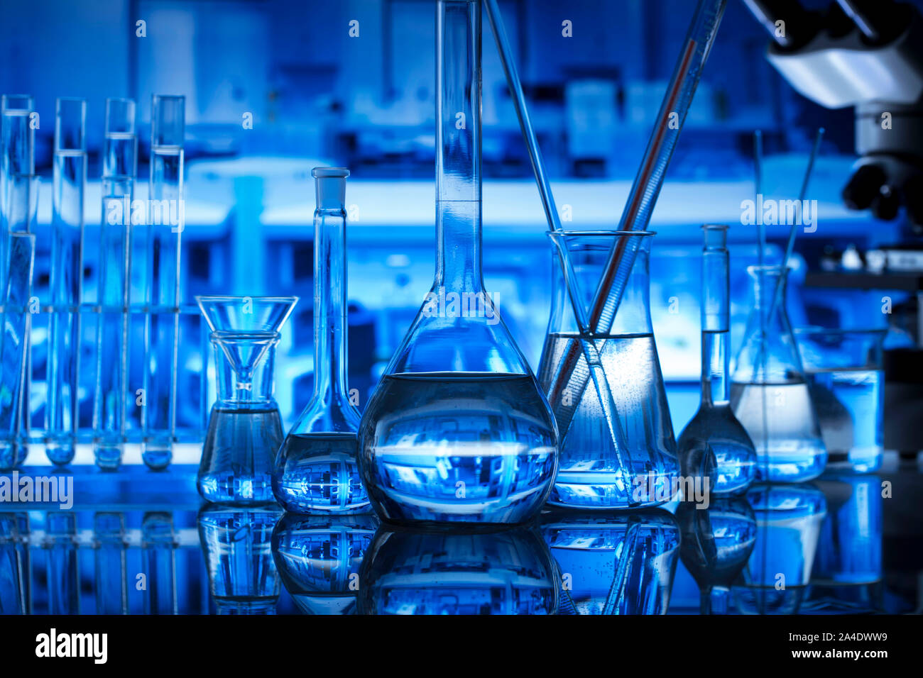 Science laboratory concept background. Microscope and laboratory ...