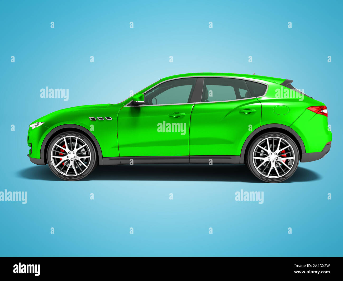 Modern green car crossover for business trips side view 3D render on ...