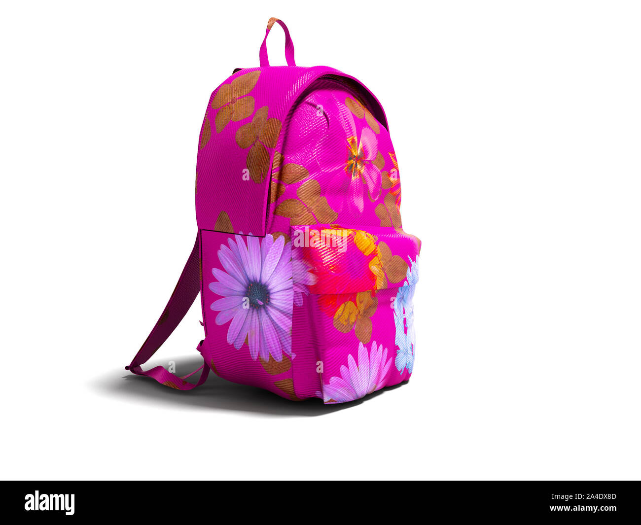 Modern pink backpack in school for girl and teenager with flowers ...