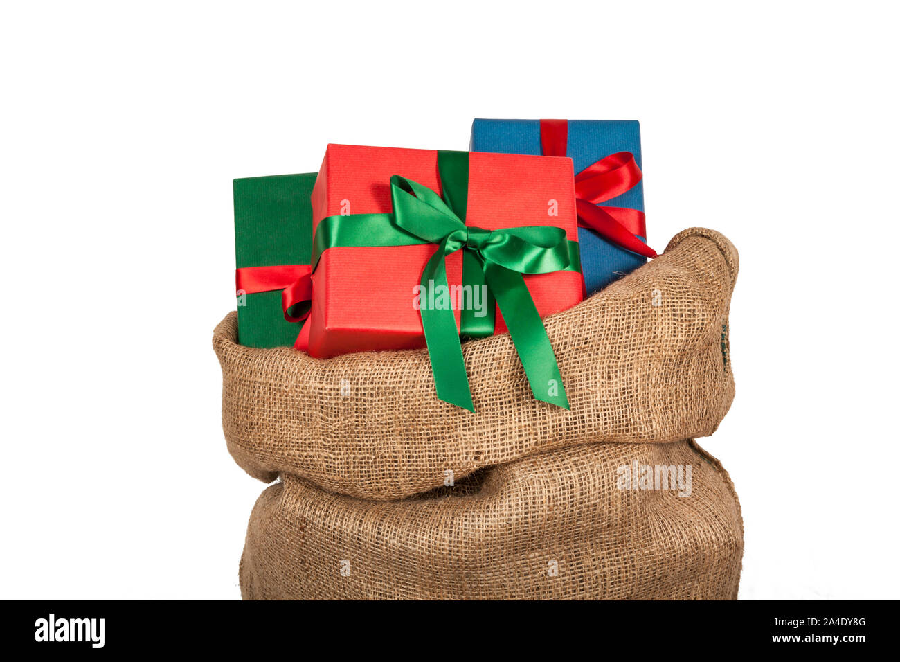 Santa claus sack on white background Stock Photo - Alamy