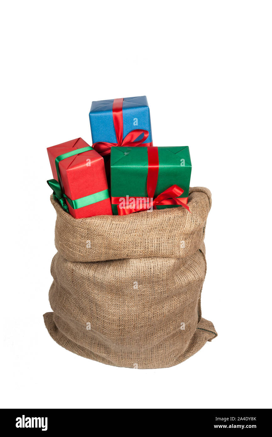 Santa claus sack on white background Stock Photo - Alamy
