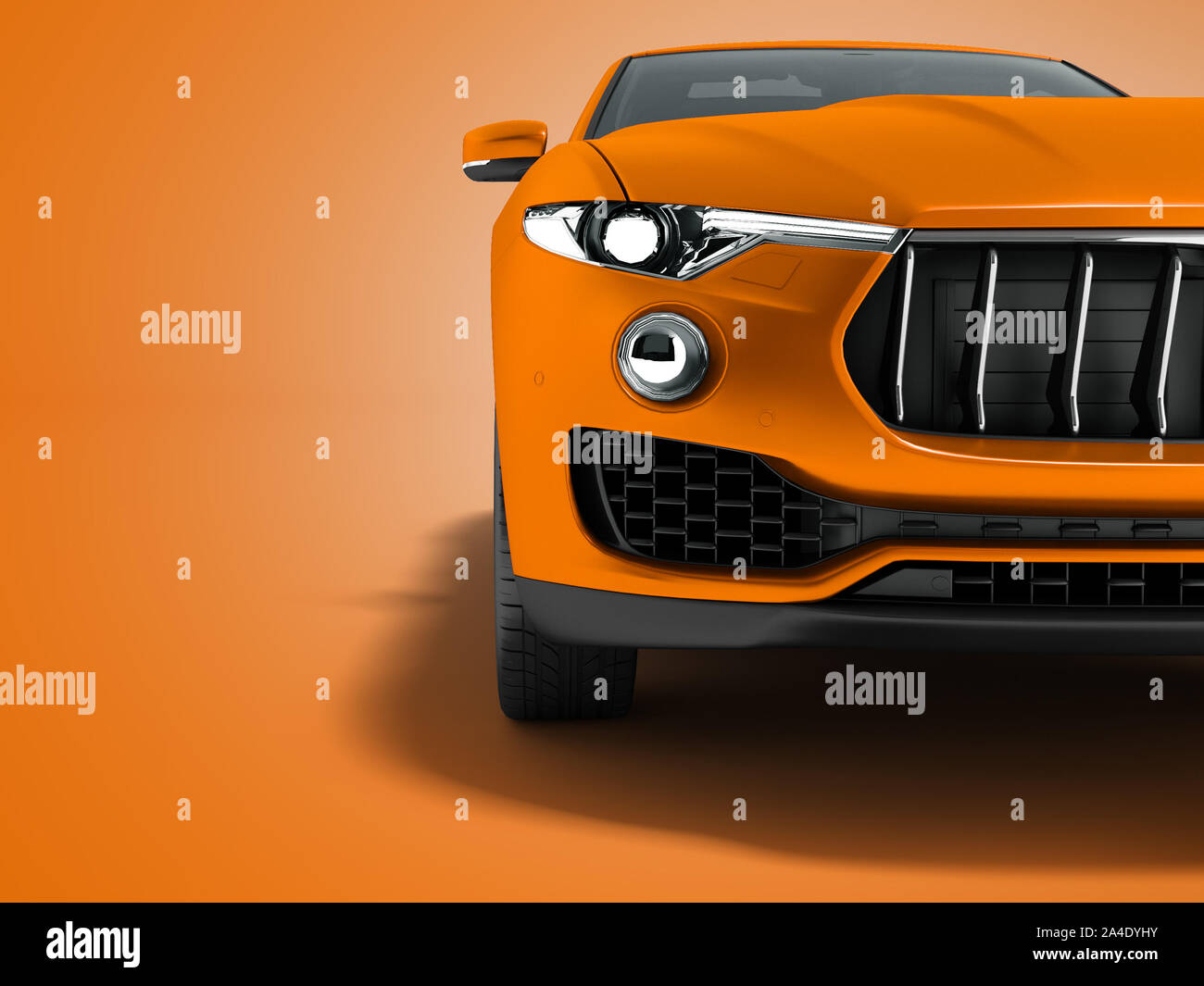 Modern orange car crossover viewer half auto 3d render on orange ...