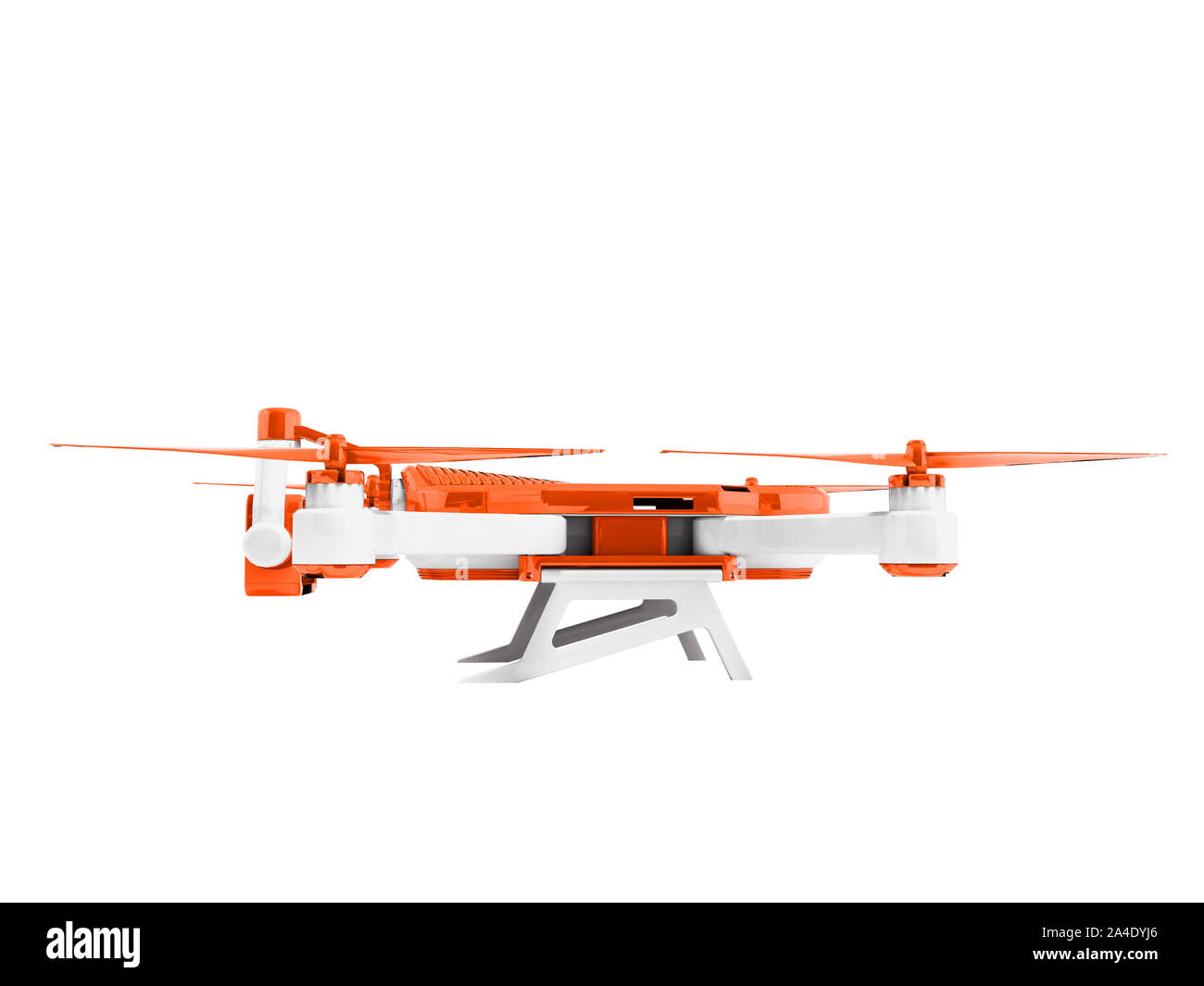 Modern orange drone side view 3d render on white background no shadow ...