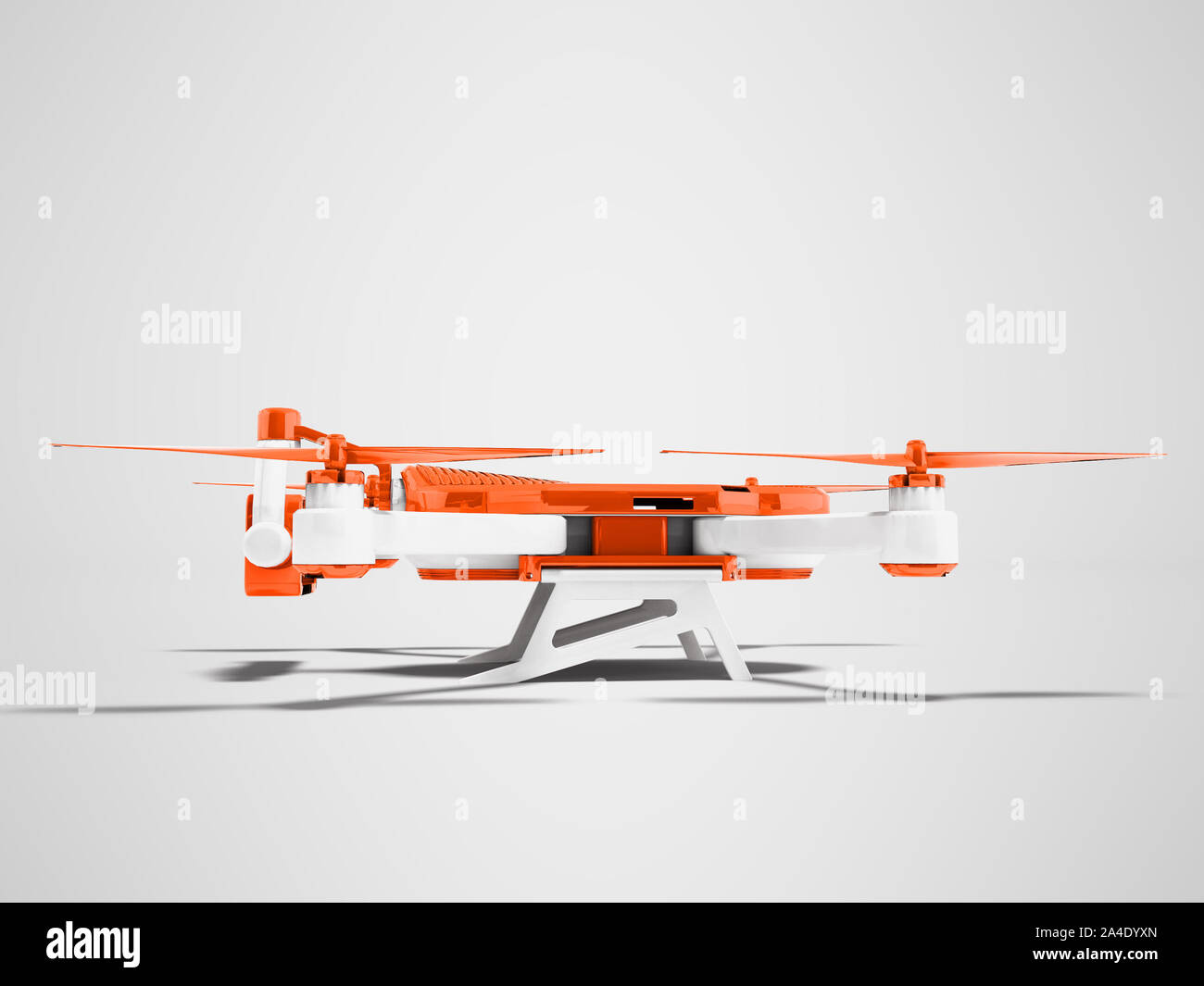 Modern orange drone side view 3d render on gray background with shadow ...