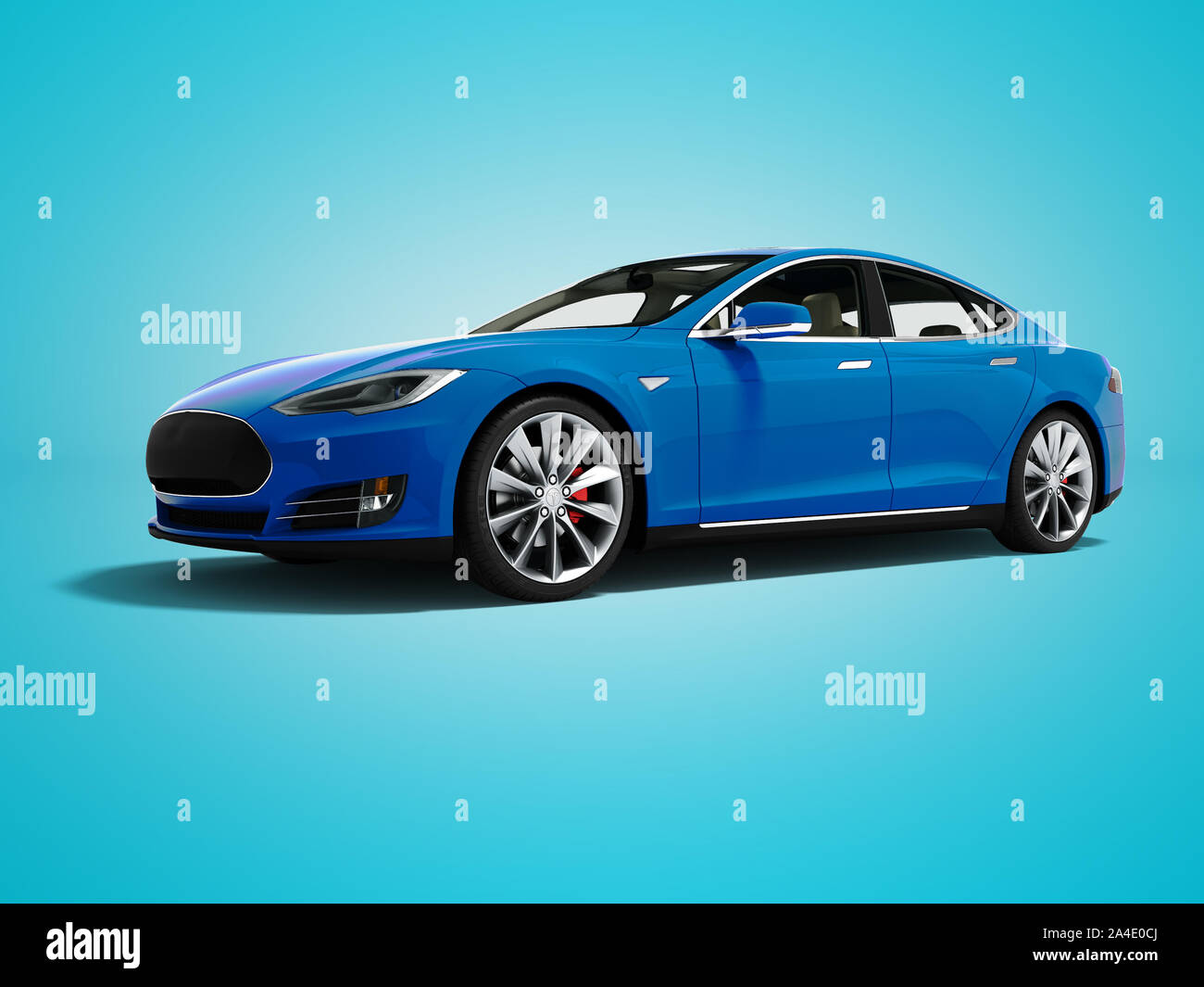 Modern blue electric car for travel isolated 3d render on blue ...