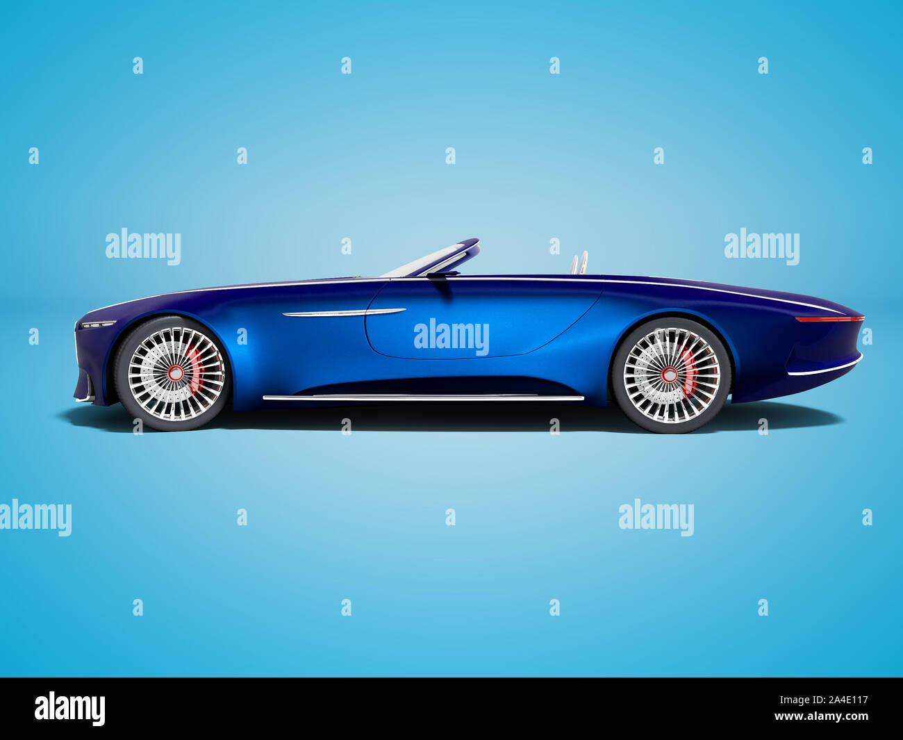 Modern blue electric car convertible car left side view 3d render on ...