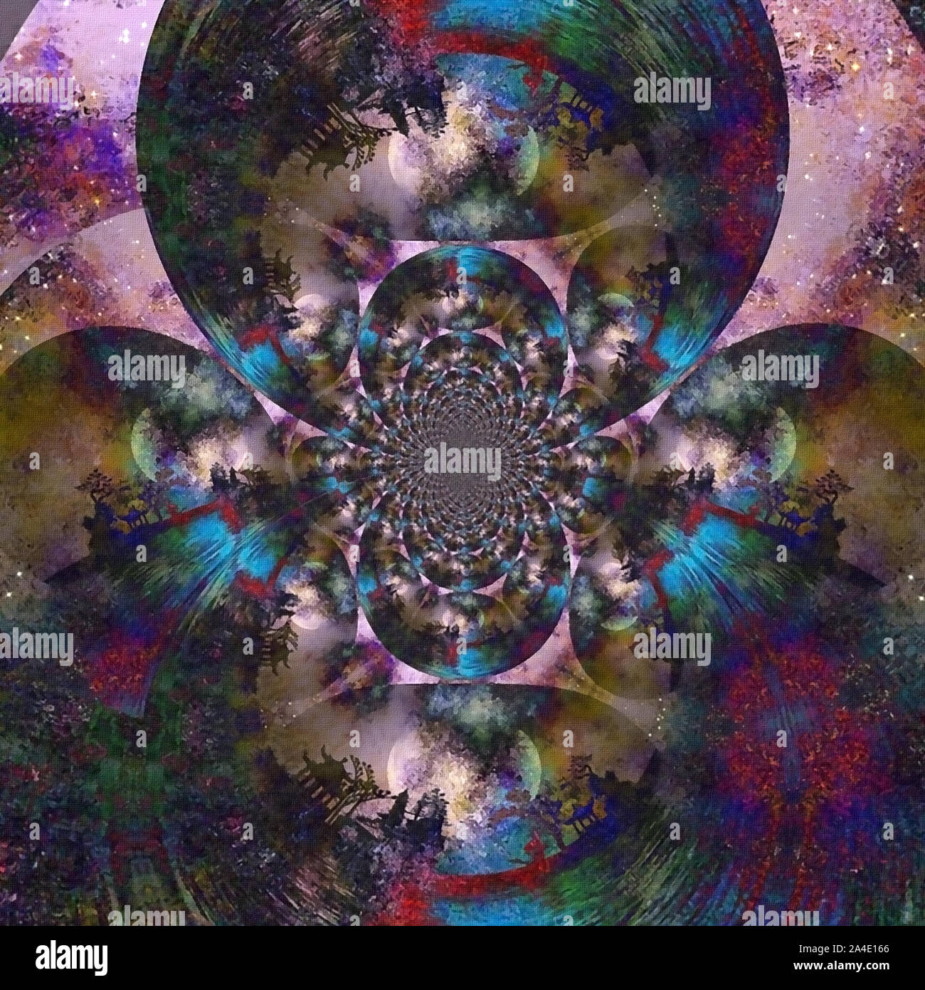 Mirrored round fractal art. Asian colorful silhouette Stock Photo - Alamy