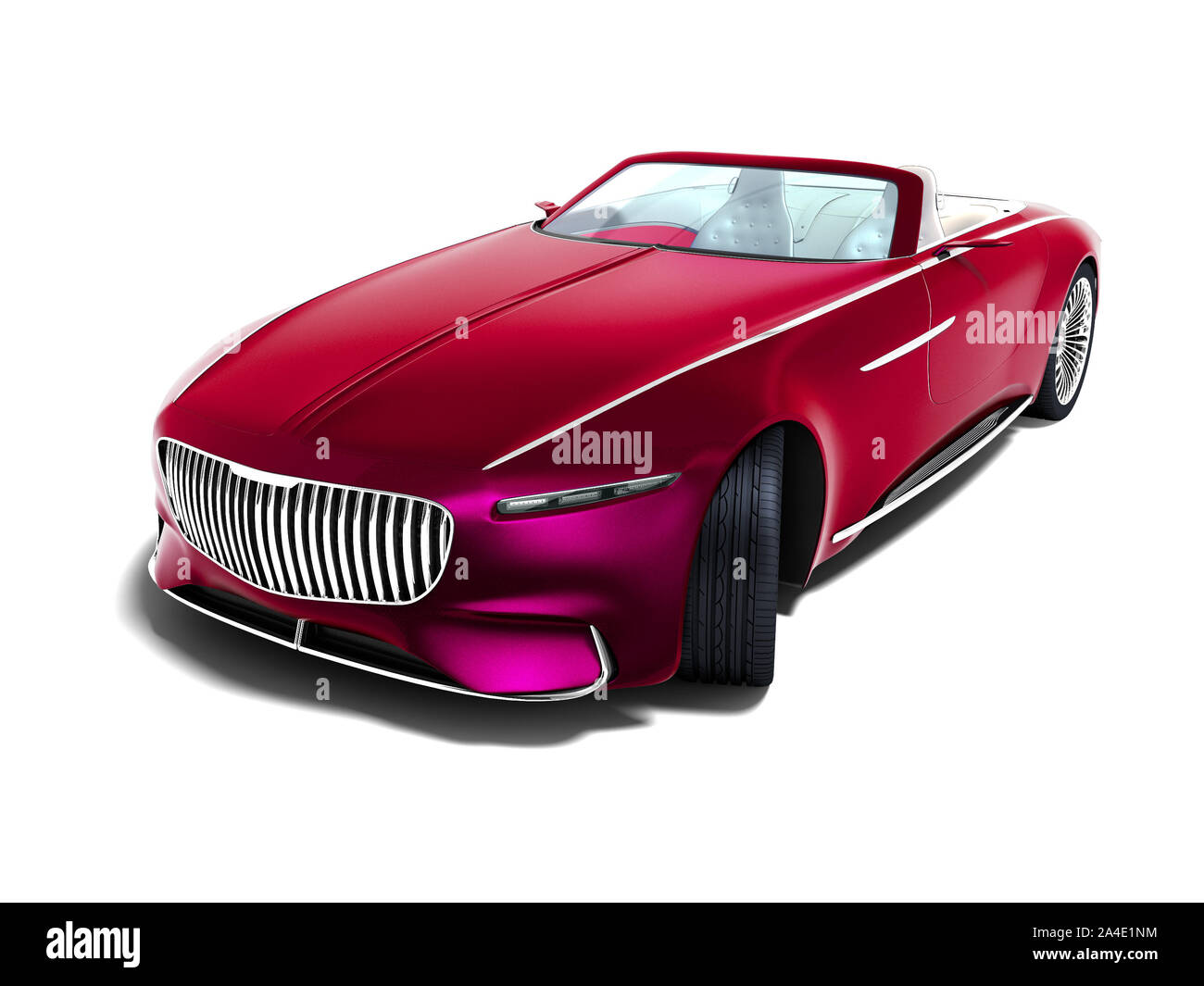 Modern red electric car convertible perspective view 3d render on white ...