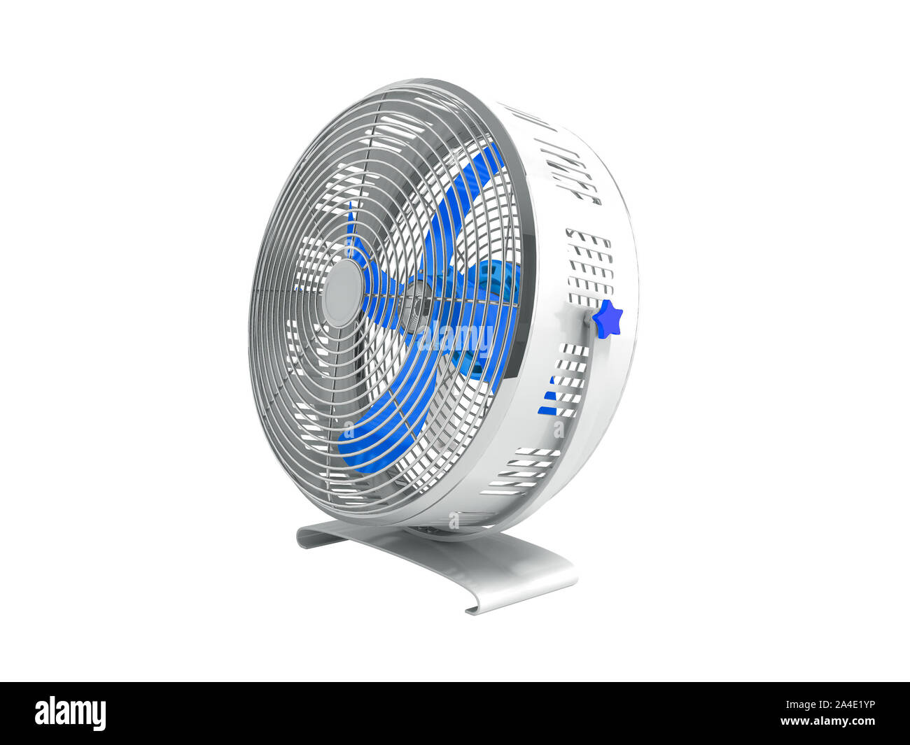 Modern blue metal fan for cooling rooms right view 3d render on white ...