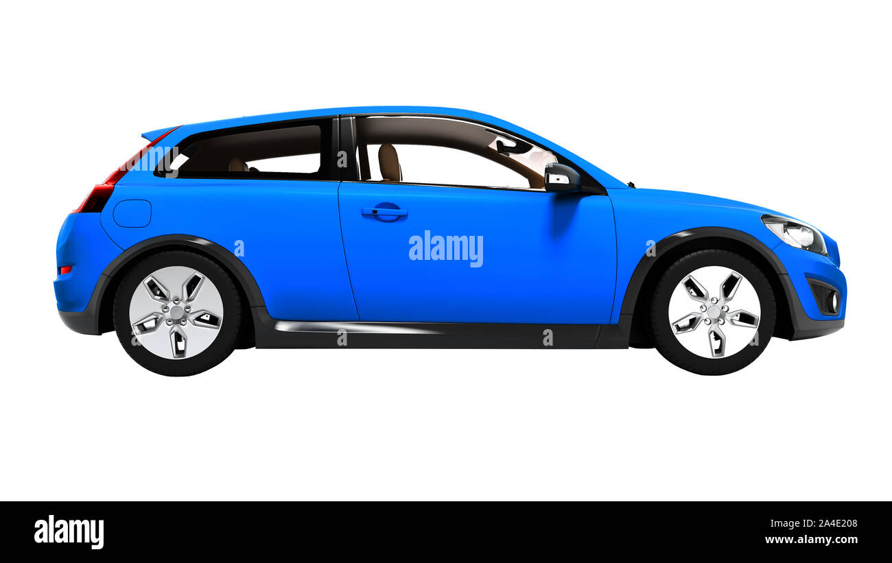 Modern family blue electro car left view 3d render on white background ...