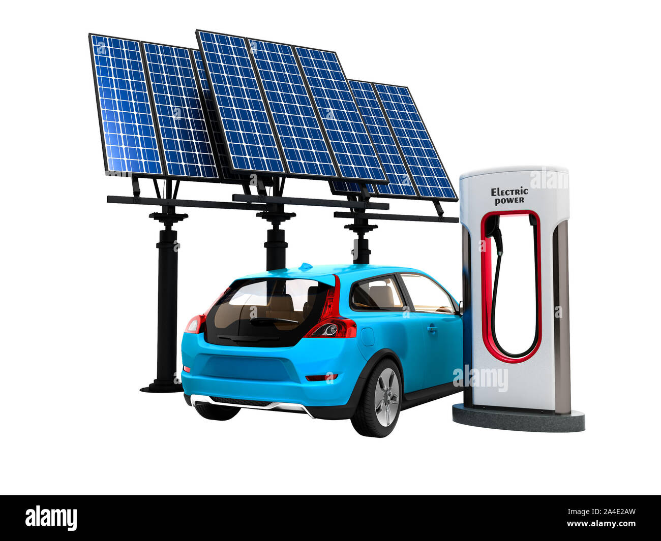 Concept modern refueling with solar panels for electric cars back view ...