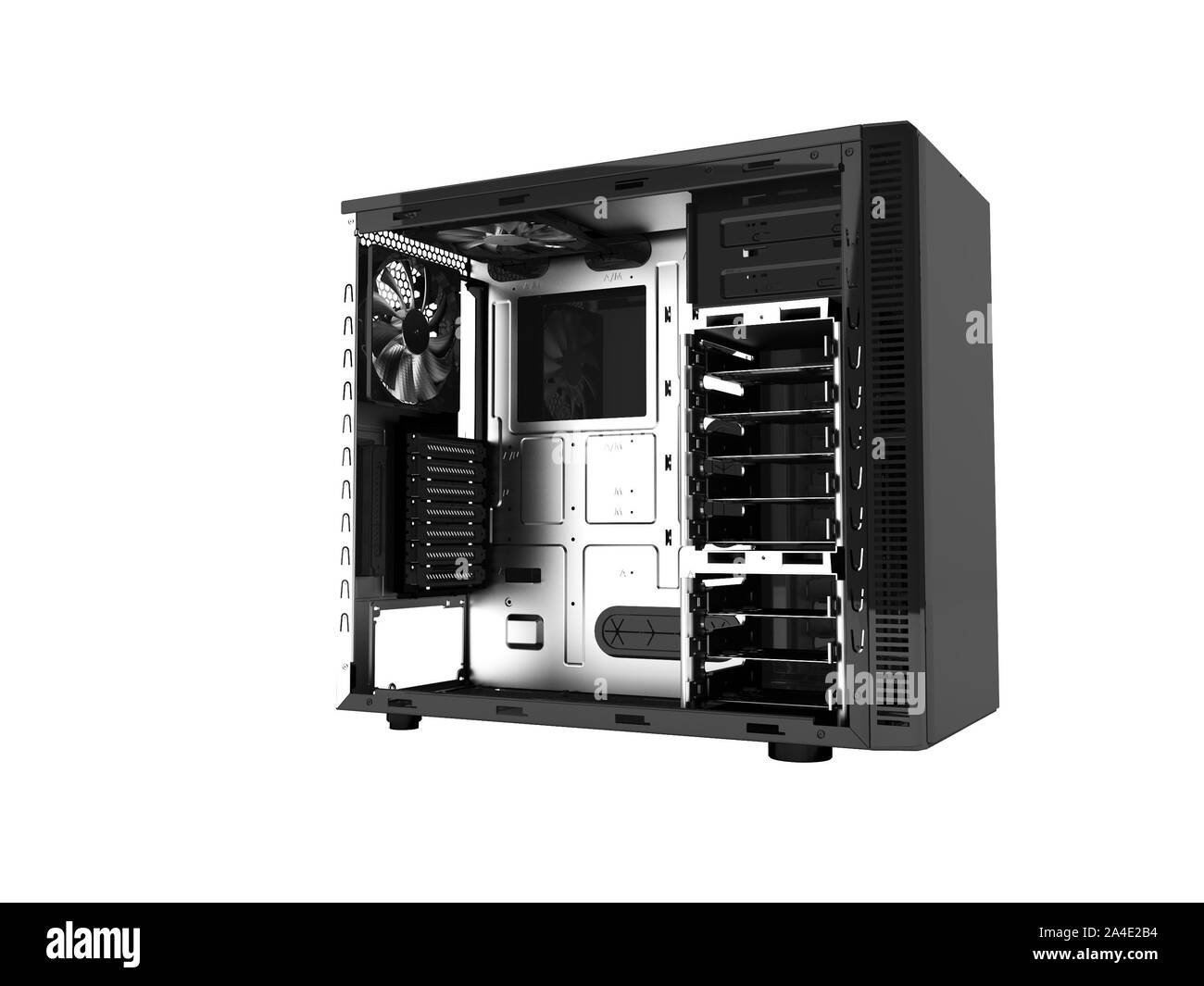 Modern black system unit open 3d render on white background no shadow ...