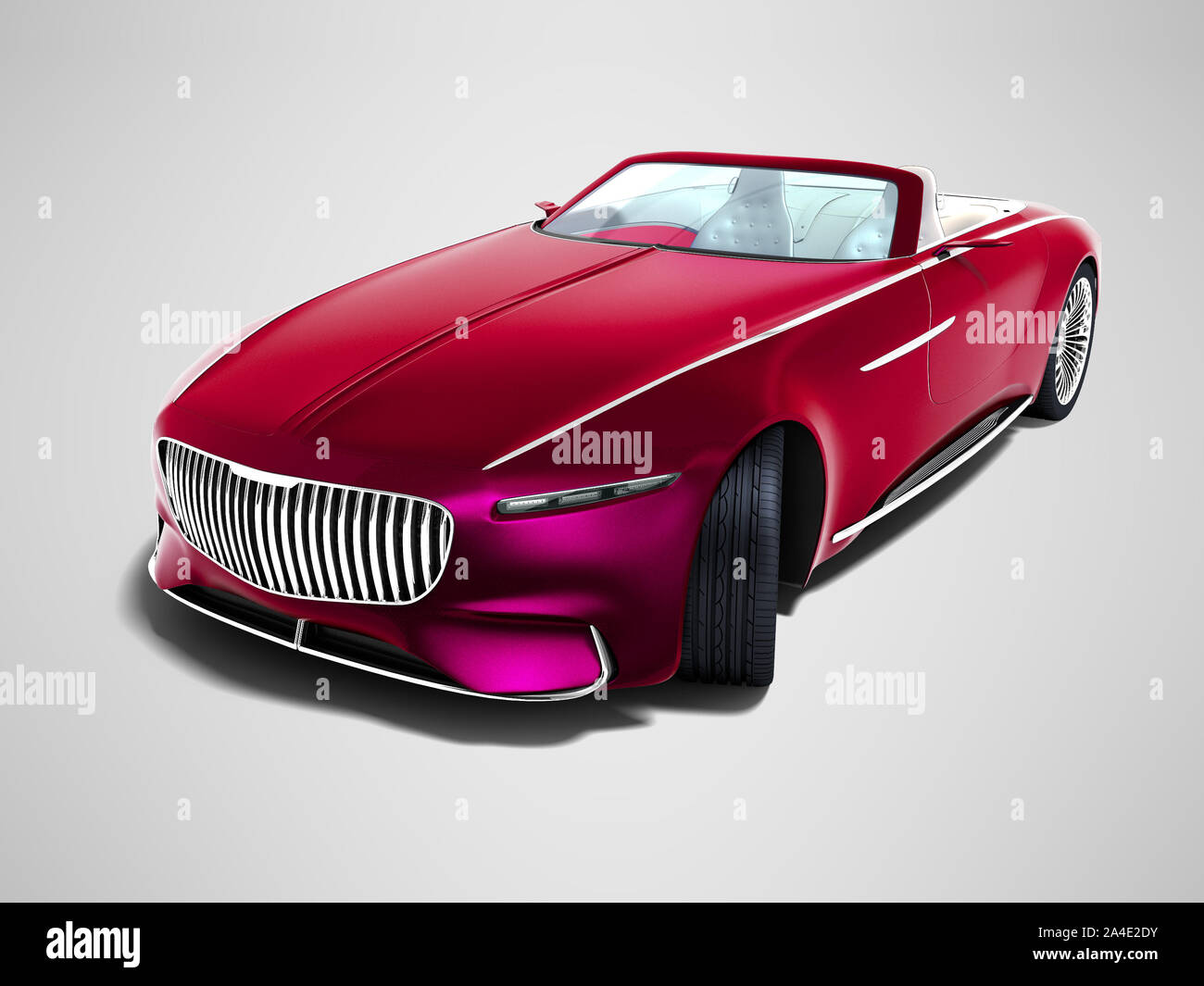 Modern red electric car convertible perspective view 3d render on gray ...