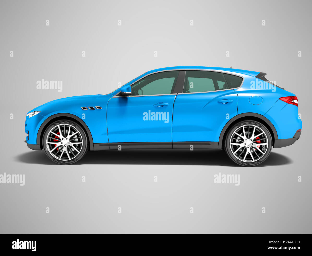 Modern dark blue crossover car for business trips side view 3D render ...