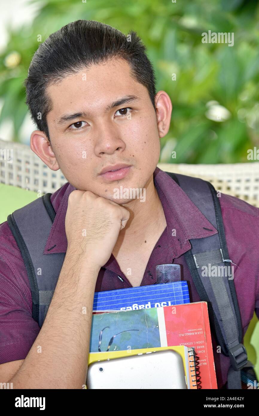 Boy Student Thinking With Notebooks Stock Photo - Alamy