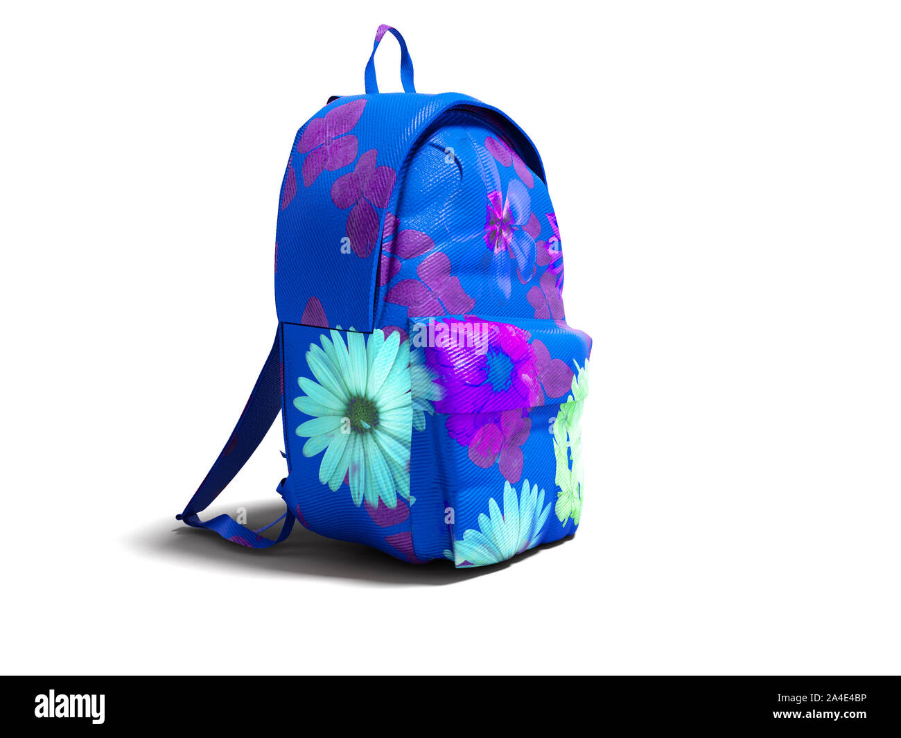 Modern dark blue backpack in school for girl and teenager with flowers ...