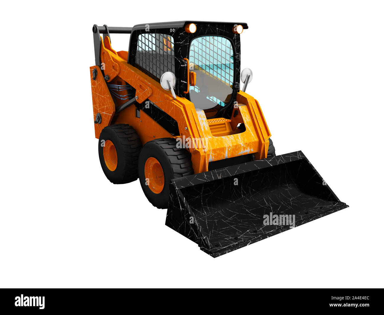 Modern orange mini loader after loading stone 3d render on white ...