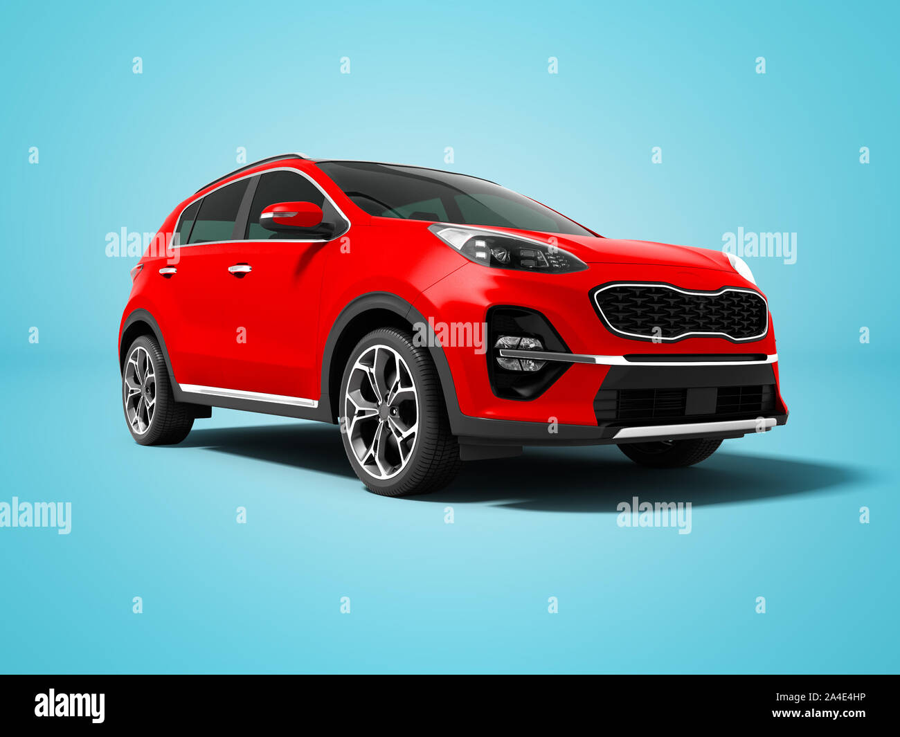 Modern red new car crossover for trips isolated front view 3d render on ...