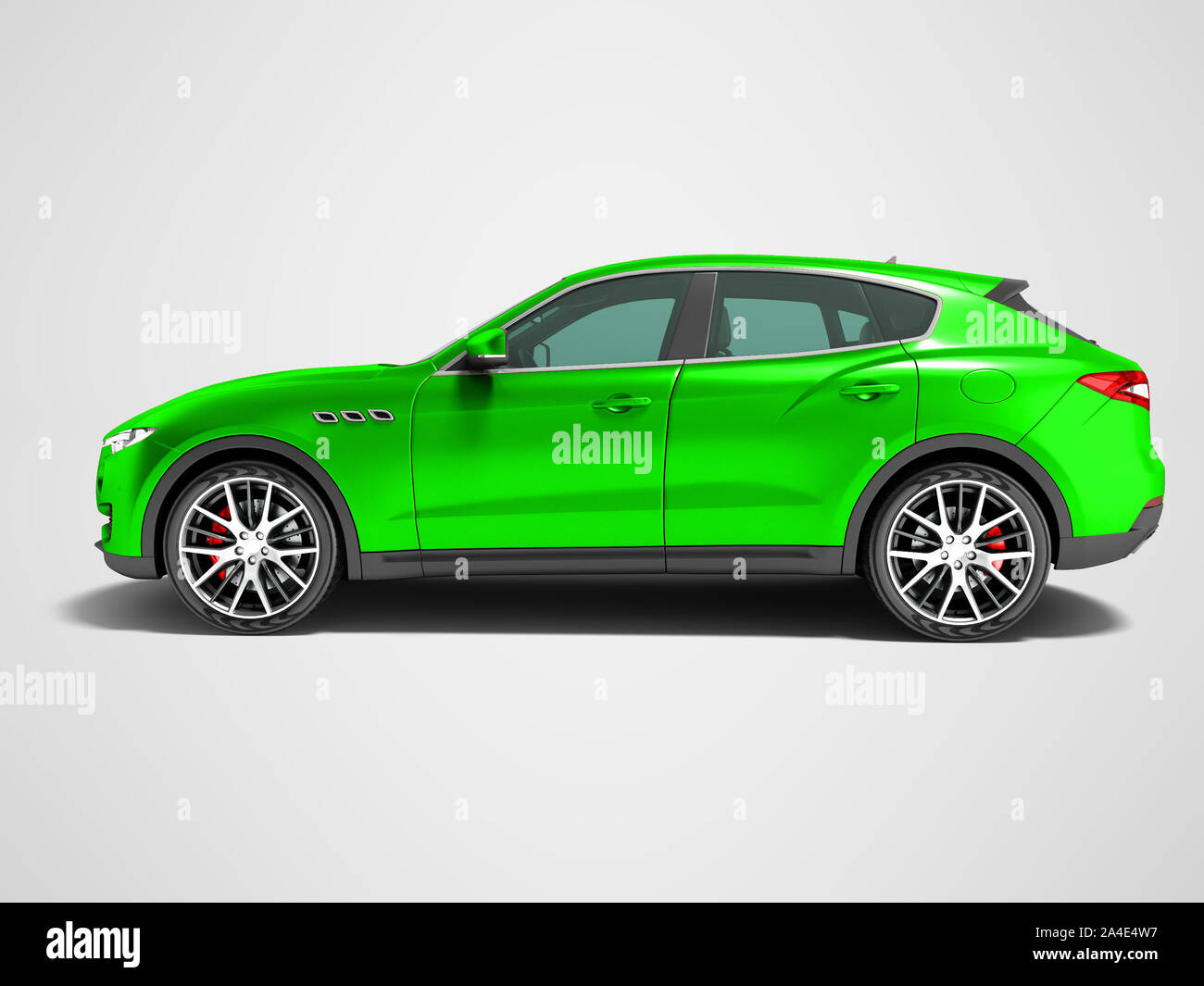 Modern green car crossover for business trips side view 3D render on ...