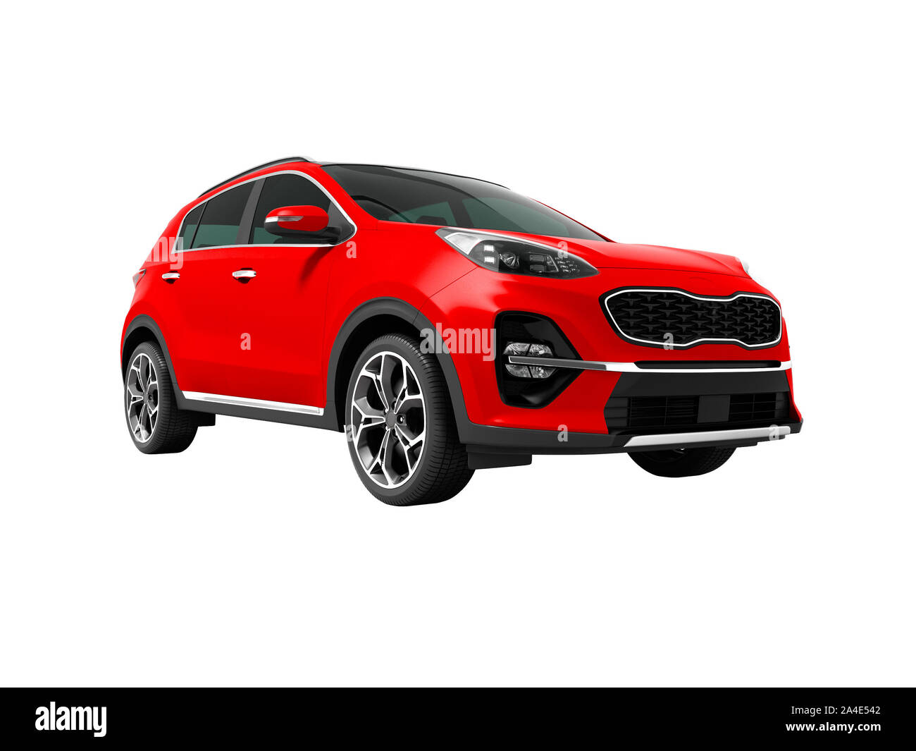 Modern red new car crossover for trips isolated front view 3d render on ...
