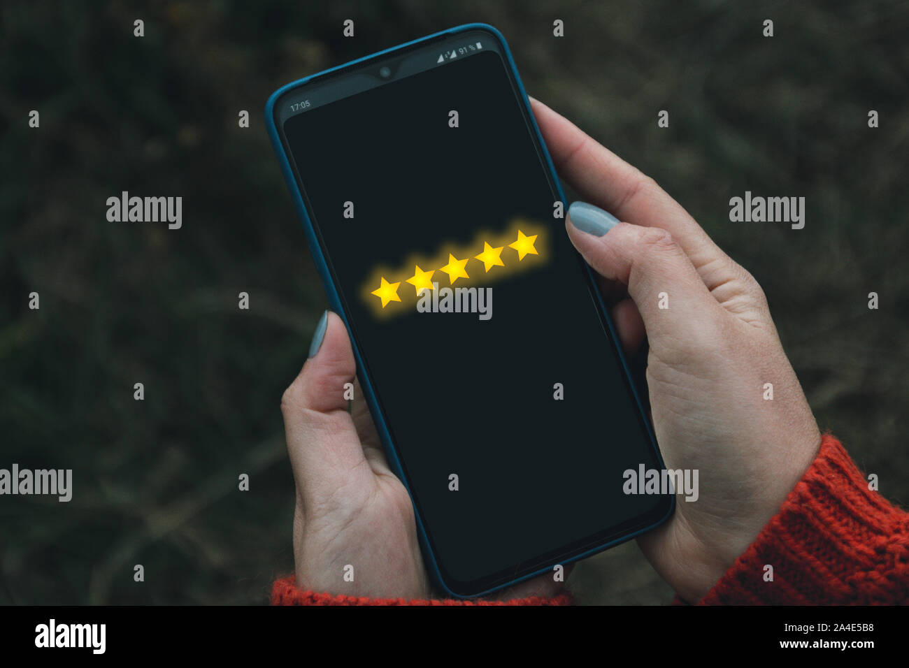 Hand holding smart phone with customer experience concept on screen ...