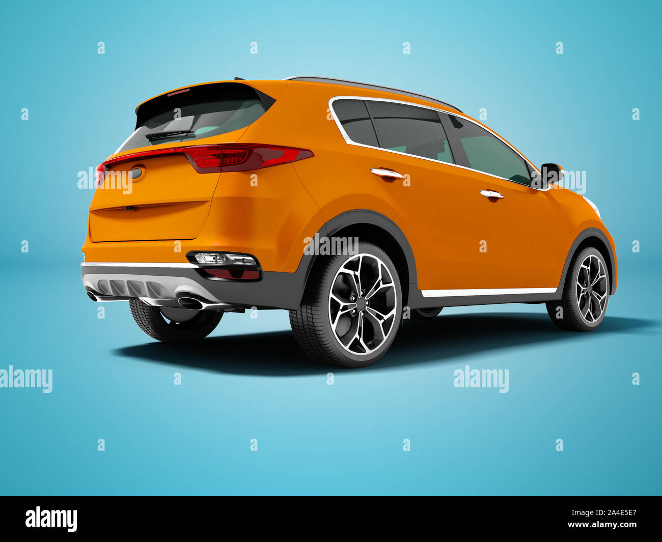 Modern orange new car crossover for trips isolated rear view 3d render ...