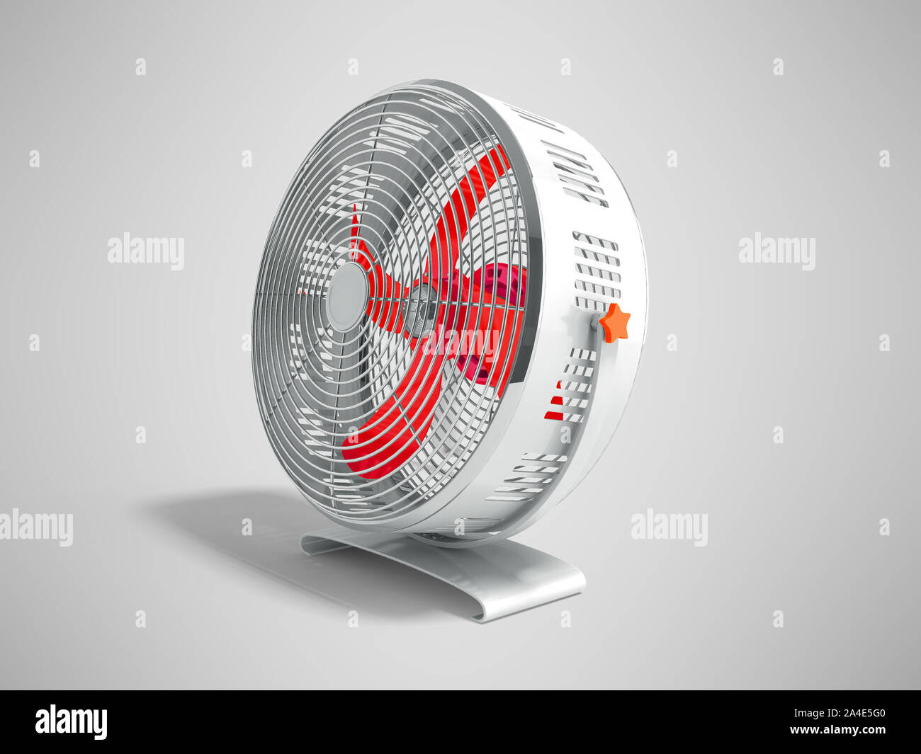 Modern red metal fan for cooling rooms right view 3d render on gray ...