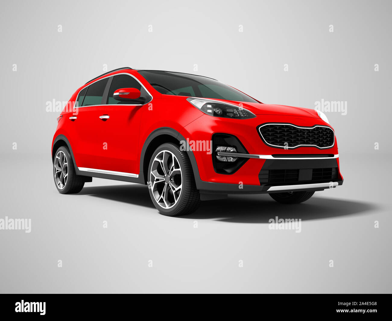 Modern red new car crossover for trips isolated front view 3d render on ...