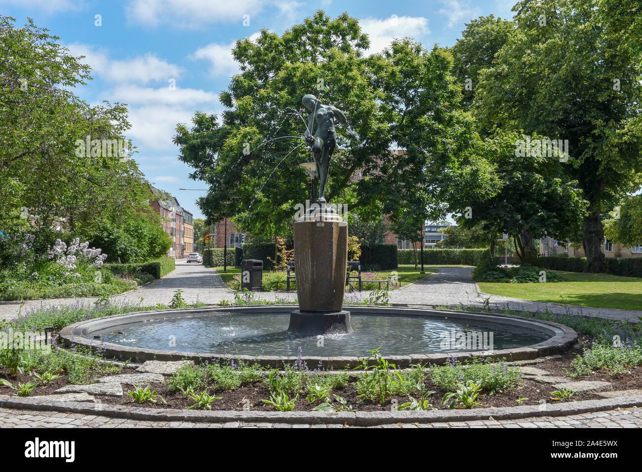 Fountain at the central square of Angelholm on Sweden Stock Photo - Alamy