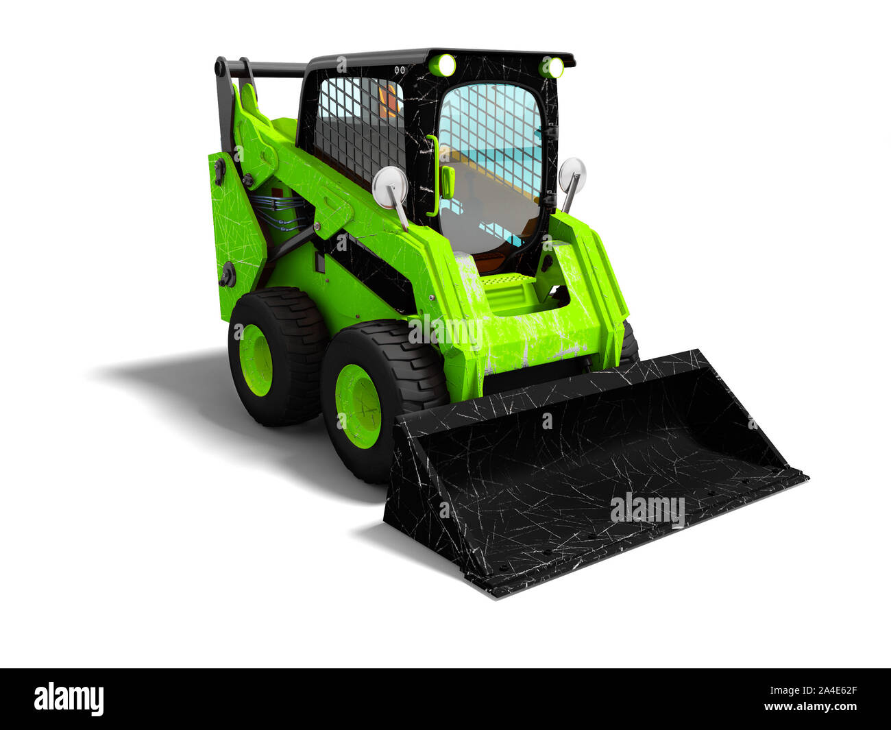 Modern green mini loader after loading stone 3d render on white ...