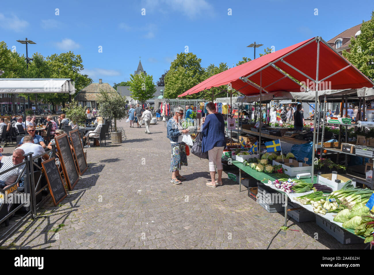 Angelholm, Sweden - 29 June 2019: people at the market of Angelholm on ...
