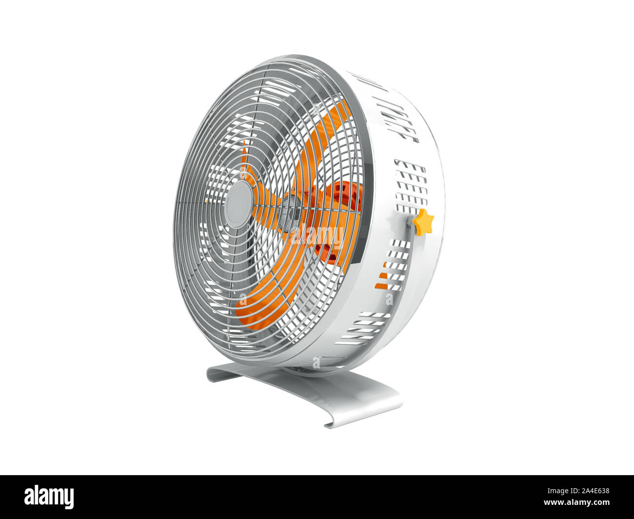 Modern orange metal fan for cooling rooms right view 3d render on white ...