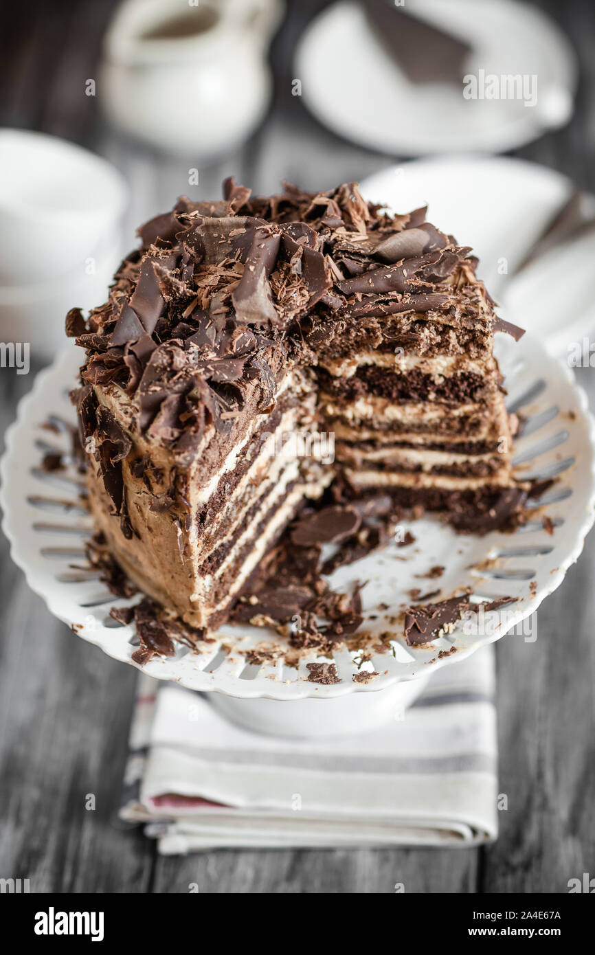 Creating a delicious multi-layered cake at home Stock Photo - Alamy