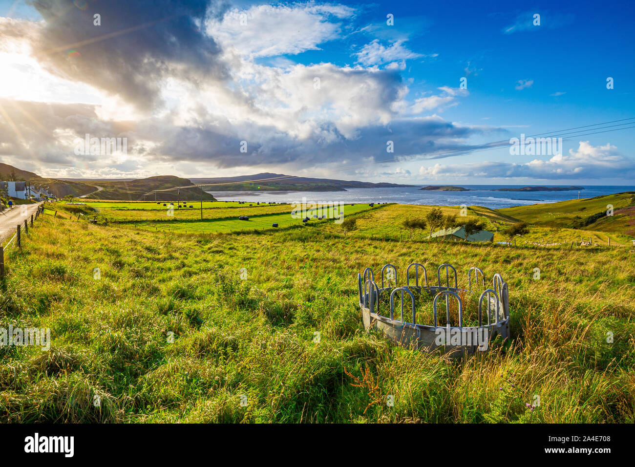 View of countryside at Coldbackie with Tongue Bay in the distance ...