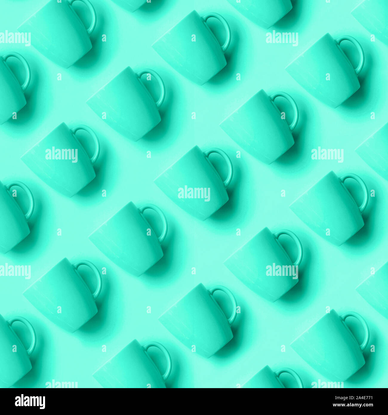 Duo tone pattern from mint cups over mint color background. Birthday ...