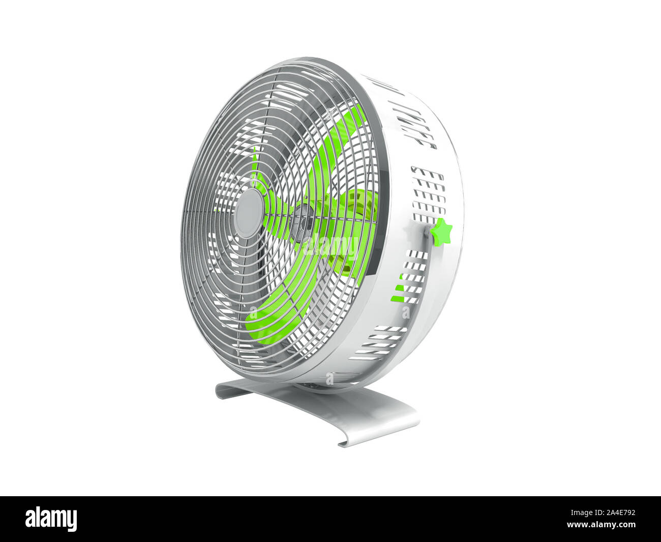 Modern green metal fan for cooling rooms right view 3d render on white ...