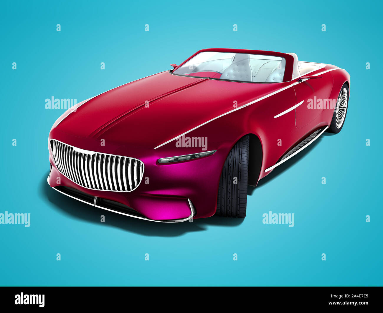 Modern red electric car convertible perspective view 3d render on blue ...