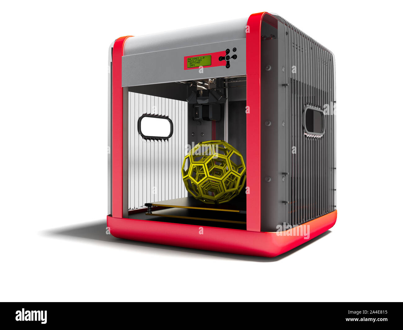Modern gray 3d printer with red geometric figure inside for home use 3d ...