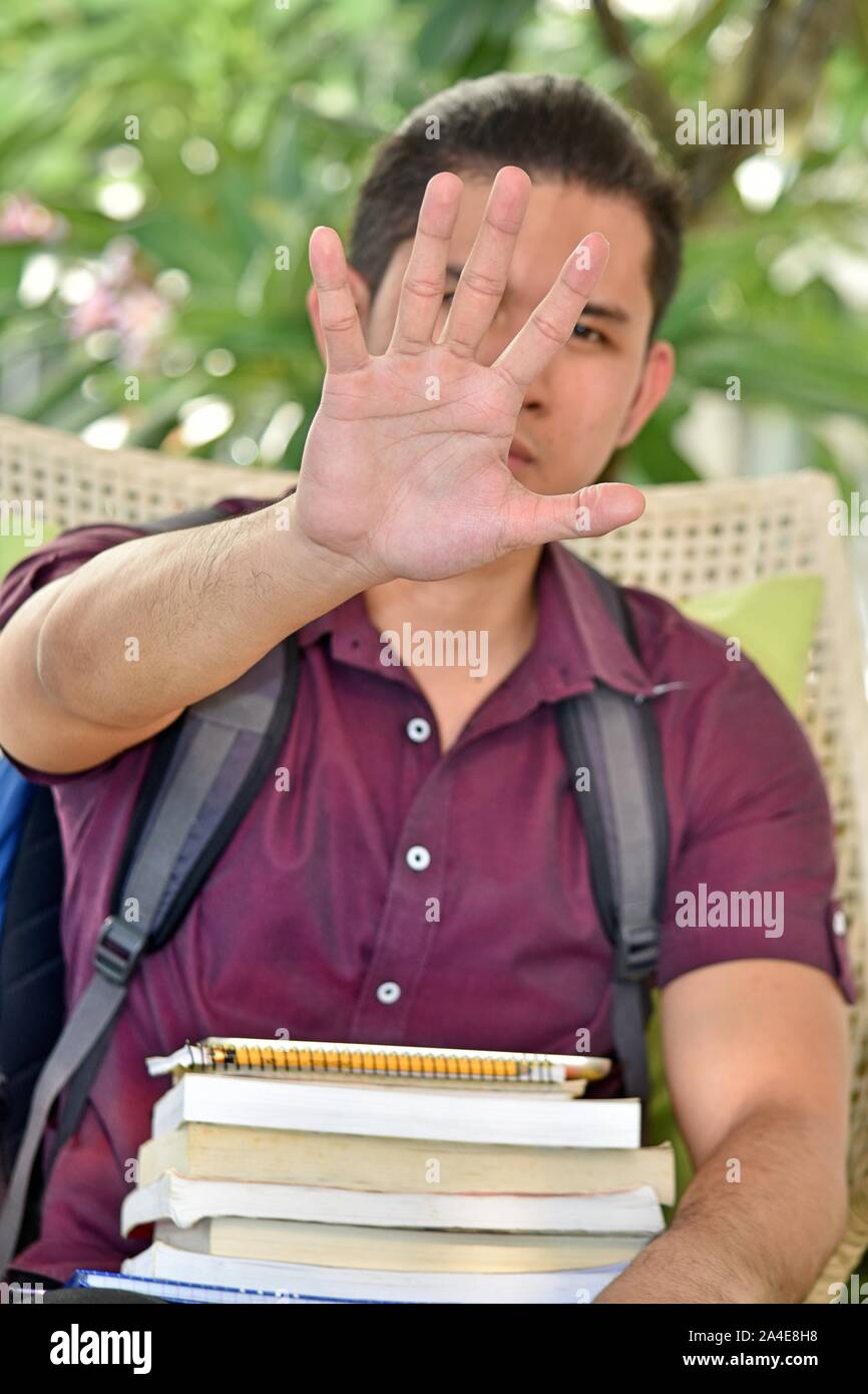Handsome Asian Boy Student Gesturing Stop Stock Photo - Alamy