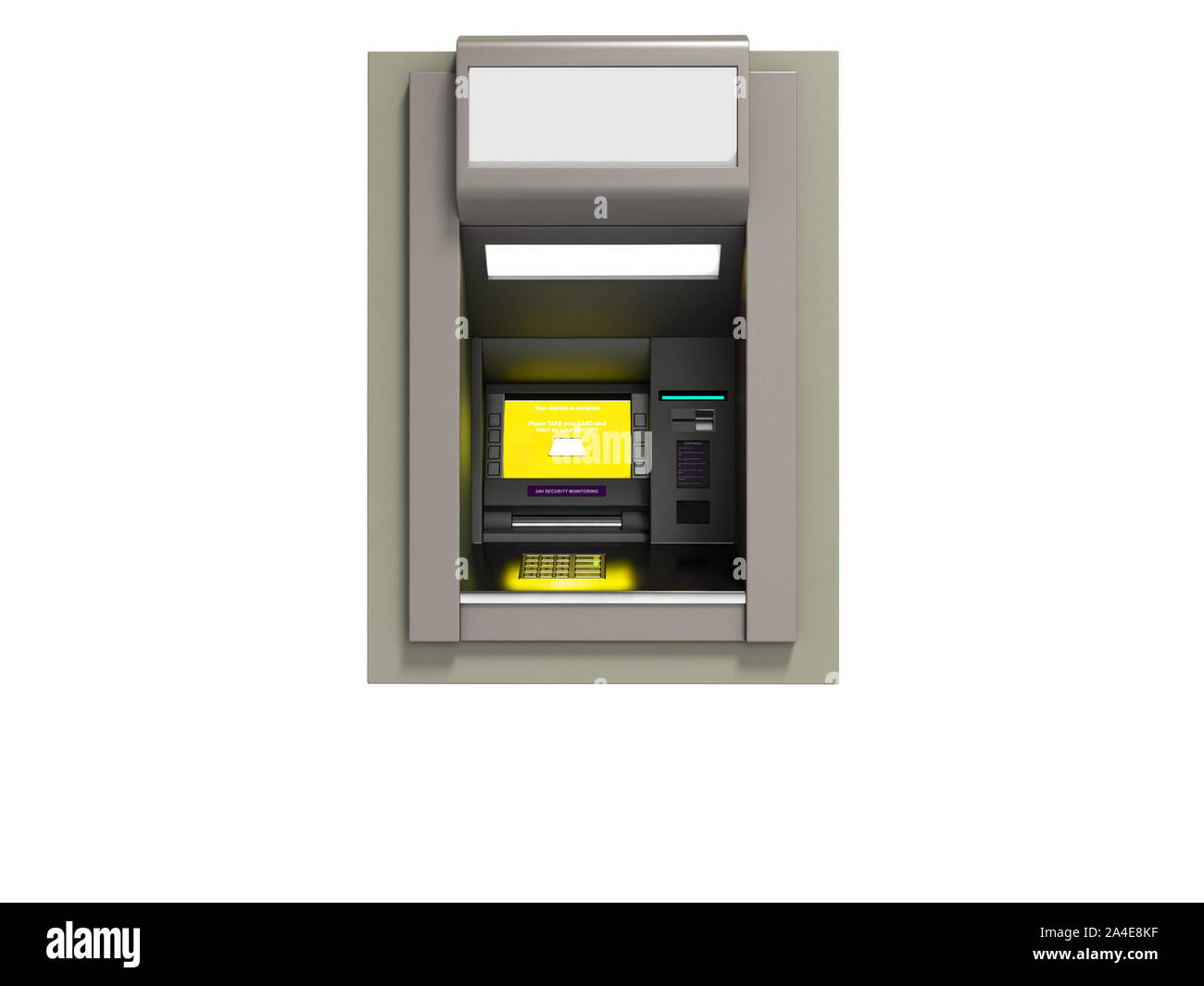 Modern ATM included with yellow screen 3d render on white background no ...