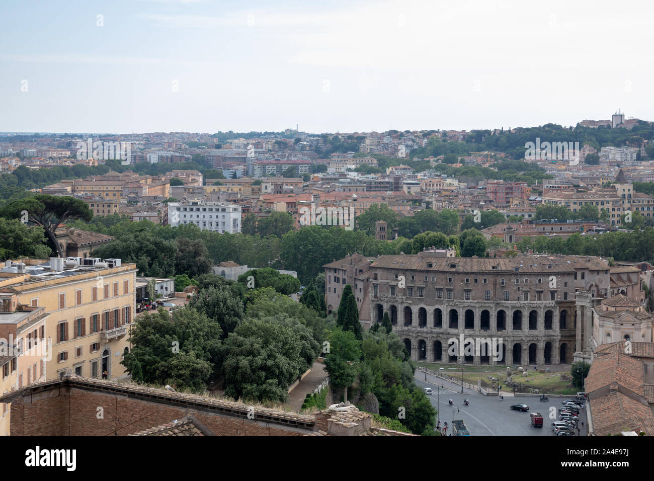 Panoramic view of city Rome with Roman forum and Theatre of Marcellus ...