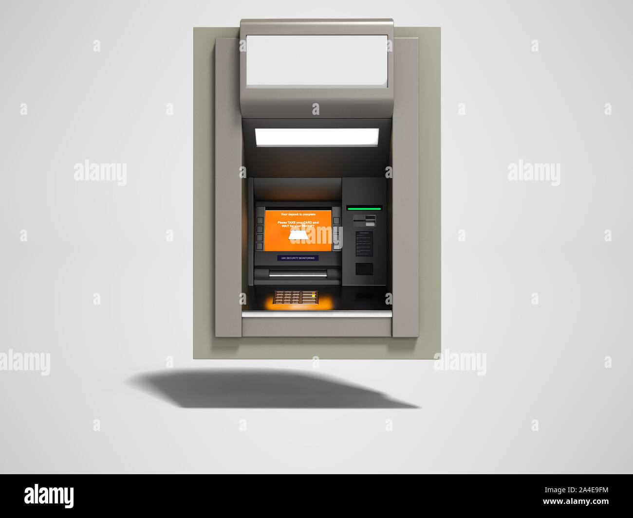 Modern ATM included with orange screen 3d render on gray background ...