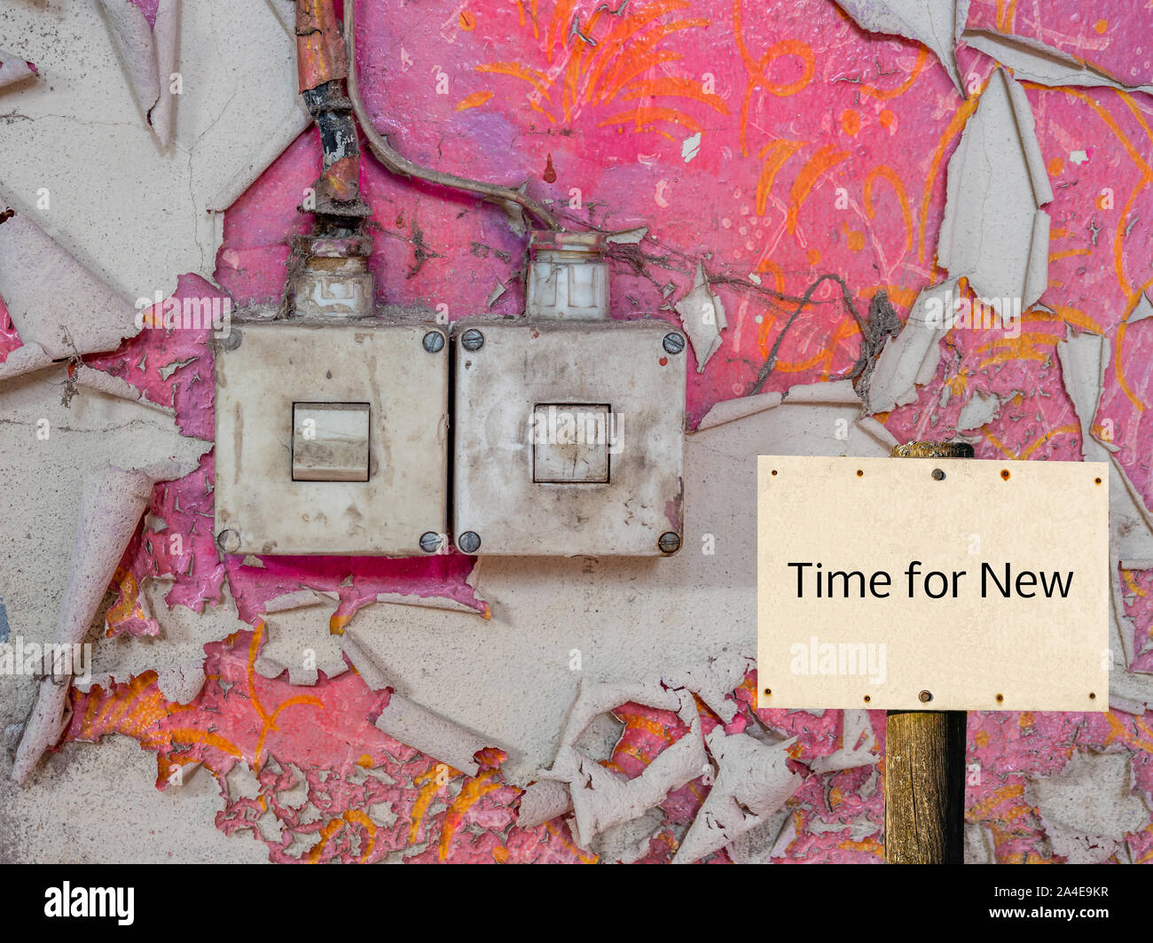 Retro light switch "Time for New" sign Stock Photo - Alamy