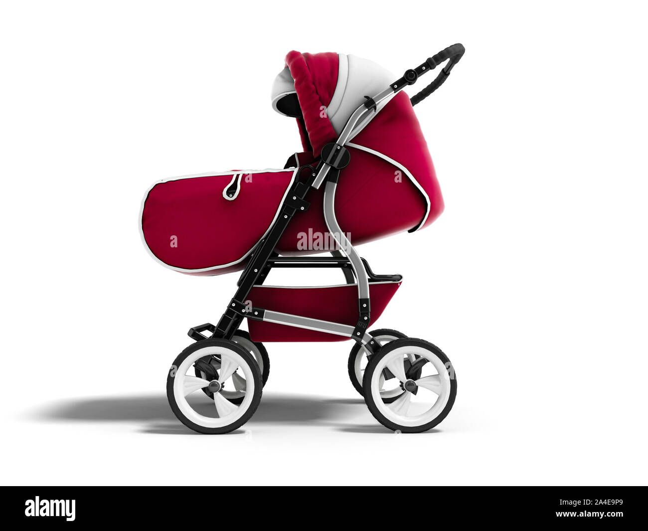 Modern red baby stroller transformer all-season 3d render on white ...